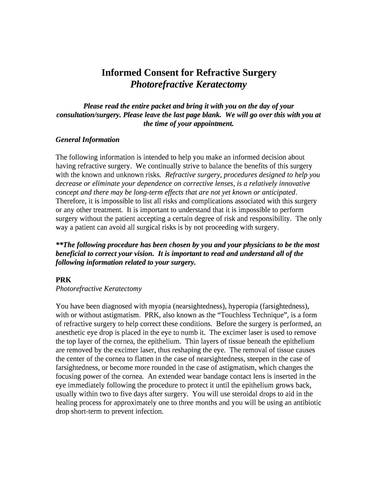 INED CONSENT FOR LASER REFRACTIVE EYE SURGERY - PDF Doc Template ...