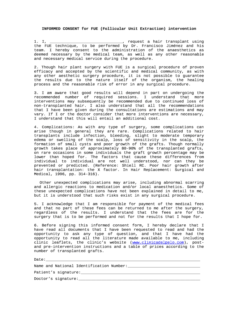 INED CONSENT for FUE (Follicular Unit Extraction) intervention Doc ...