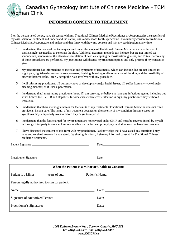 Acupuncture Treatment Consent Irvinder Tinna, RTCMP ... Doc Template ...