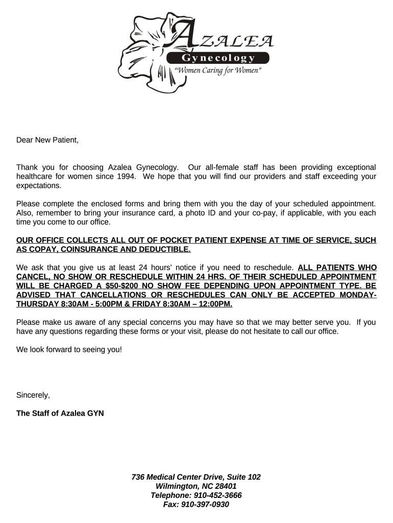 Online New Patient Packet - Azalea Gynecology Fax ... Doc Template ...
