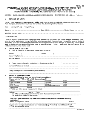 ination sheet for parents/carers - saint-michaels.com Doc Template | pdfFiller