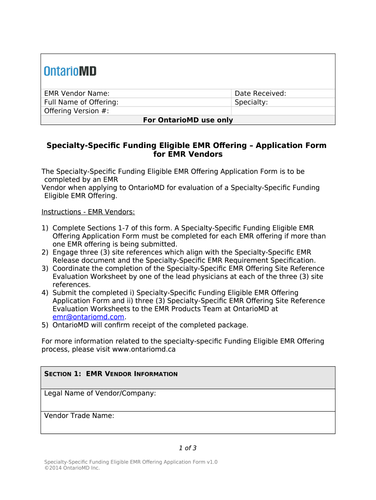 Specialty-Specific Certified EMR Offering Application v1.0 Doc Template ...