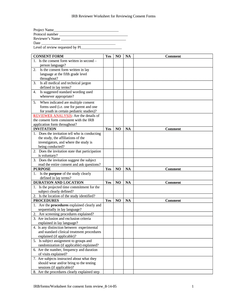 Worksheet for IRB Review Doc Template | pdfFiller