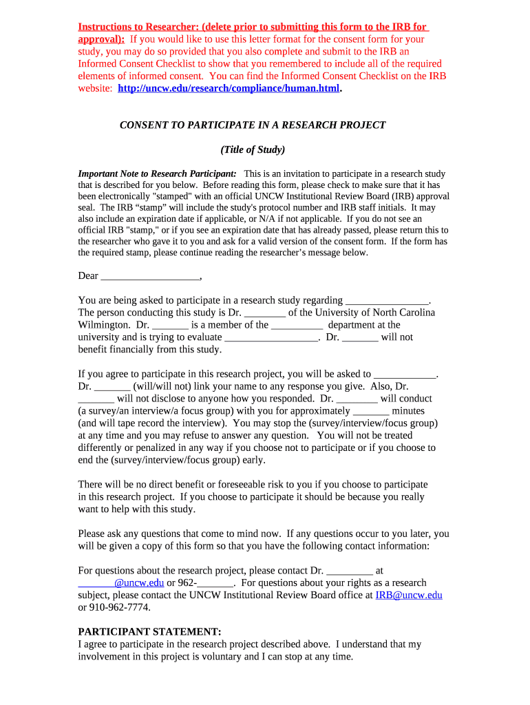 Institutional Review Board Application and Consent Doc Template | pdfFiller