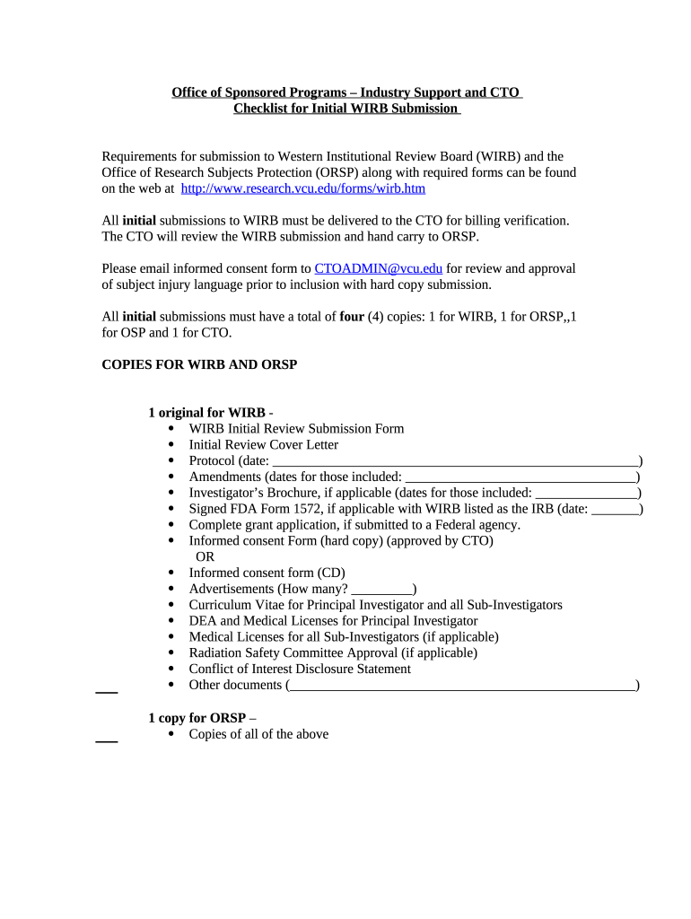 Western IRB (WIRB) Application Submission Steps - Research Doc Template ...