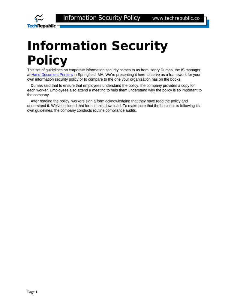 Download this comprehensive Ination Security Policy ... Doc Template ...