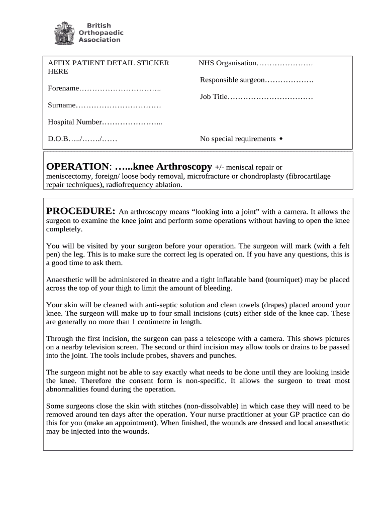 OPERATION: ...knee Arthroscopy +/- meniscal repair or ... Doc Template ...