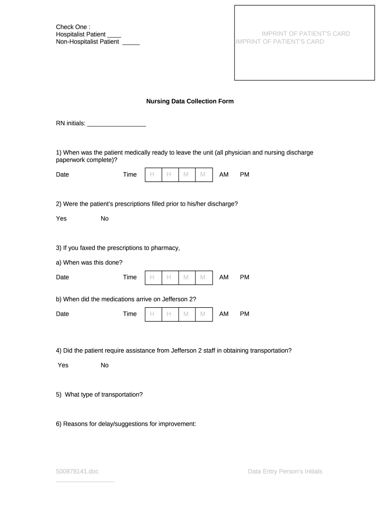 Nursing Data Collection Doc Template | pdfFiller