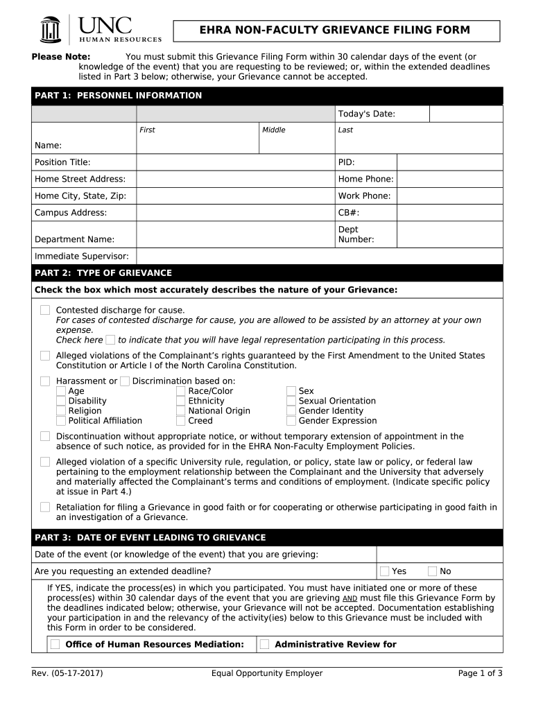 SPA Employee Grievance Filing - UNC Human Resources Doc Template | pdfFiller