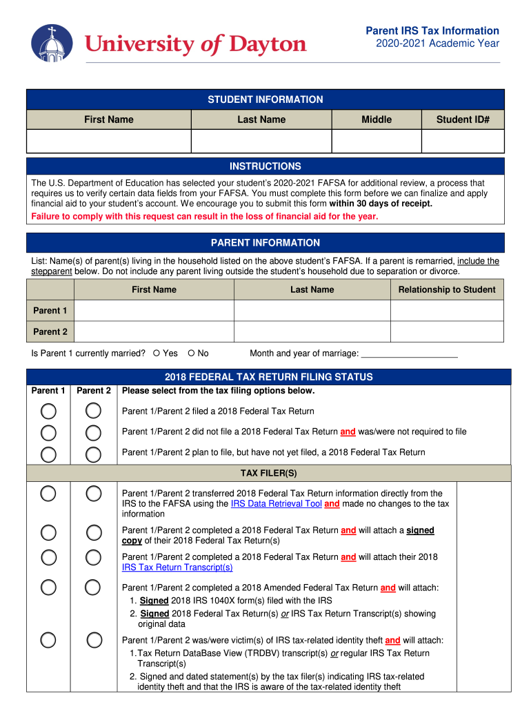 Fillable Online Parent IRS Tax Information Fax Email Print - pdfFiller
