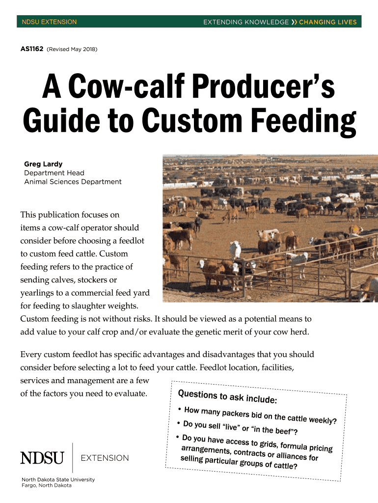 Fillable Online A Cow-calf Producer 's Guide to Custom FeedingAS1162 ...