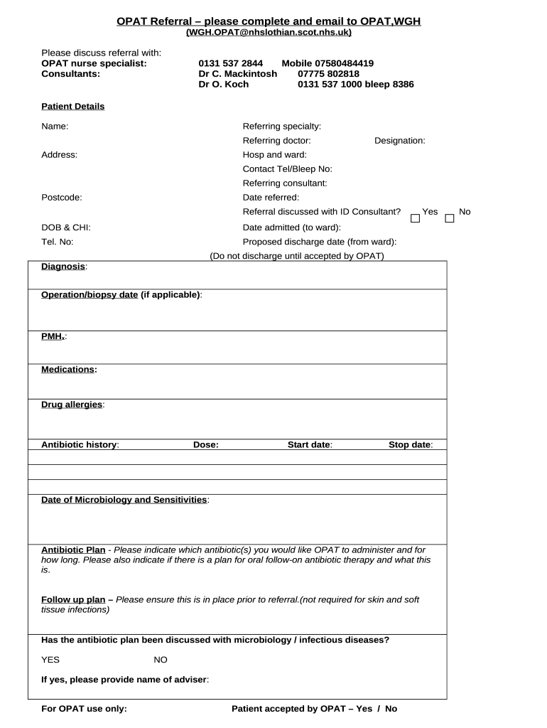 OPAT Referral - services.nhslothian.scot Doc Template | pdfFiller