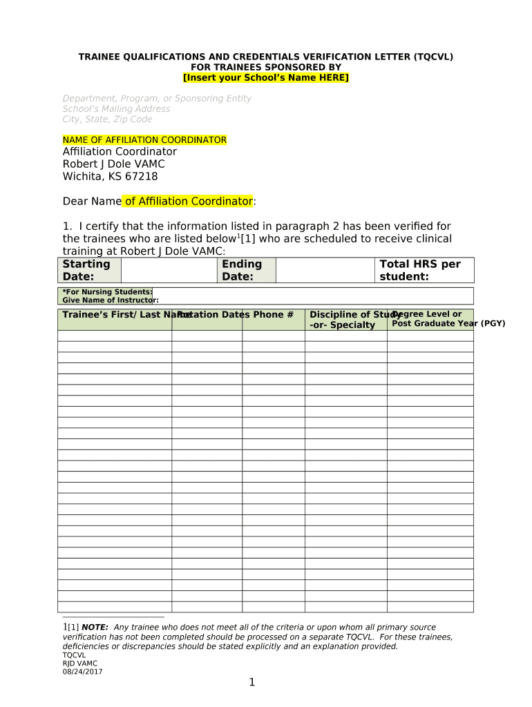 TRAINEE QUALIFICATIONS AND CREDENTIALS VERIFICATION LETTER ... Doc ...