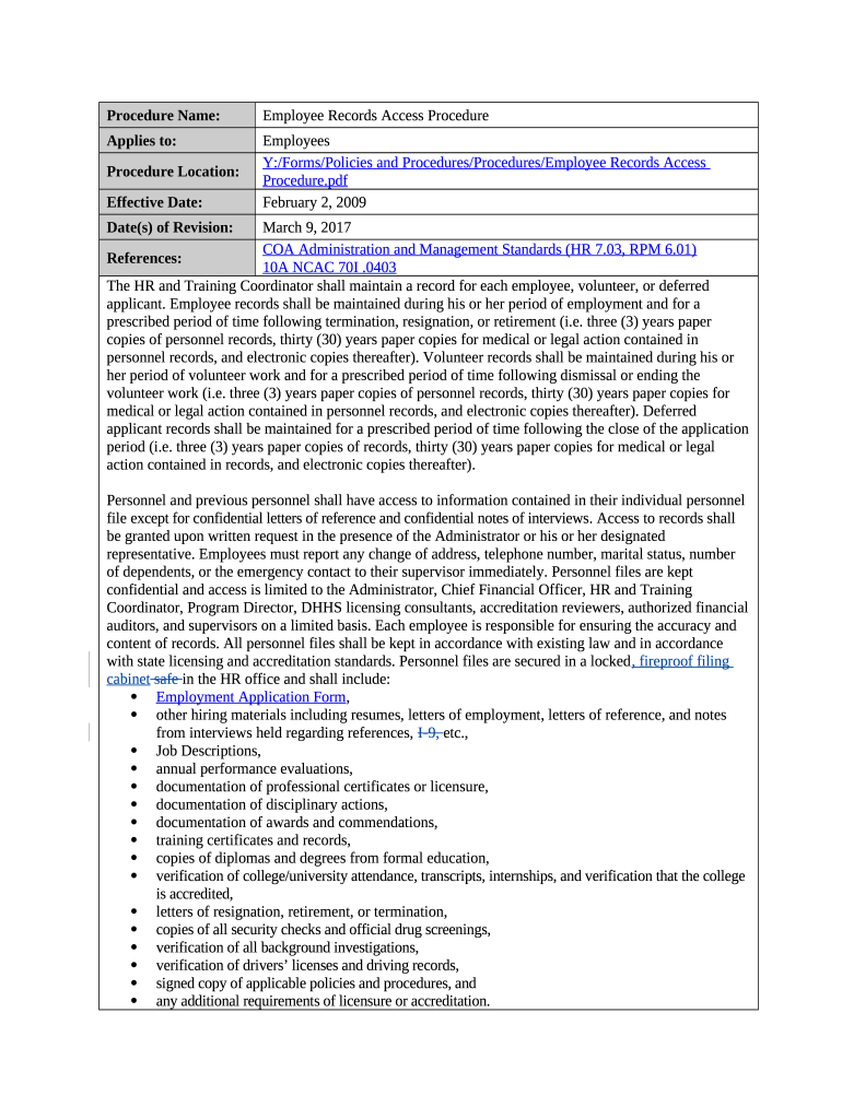 Employee Records Access Procedure Doc Template | pdfFiller