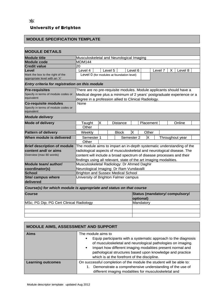 module specification template module details module aims ... Doc ...