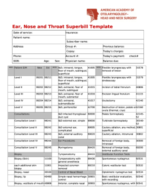 Ear, Nose and Throat Superbill Template Doc Template | pdfFiller