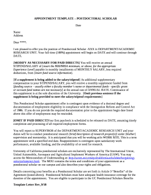 Template: Postdoc Offer and Notice of Appointment Letter Doc Template ...