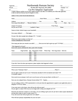 Cat Surrender - Northwoods Humane Society Doc Template | pdfFiller