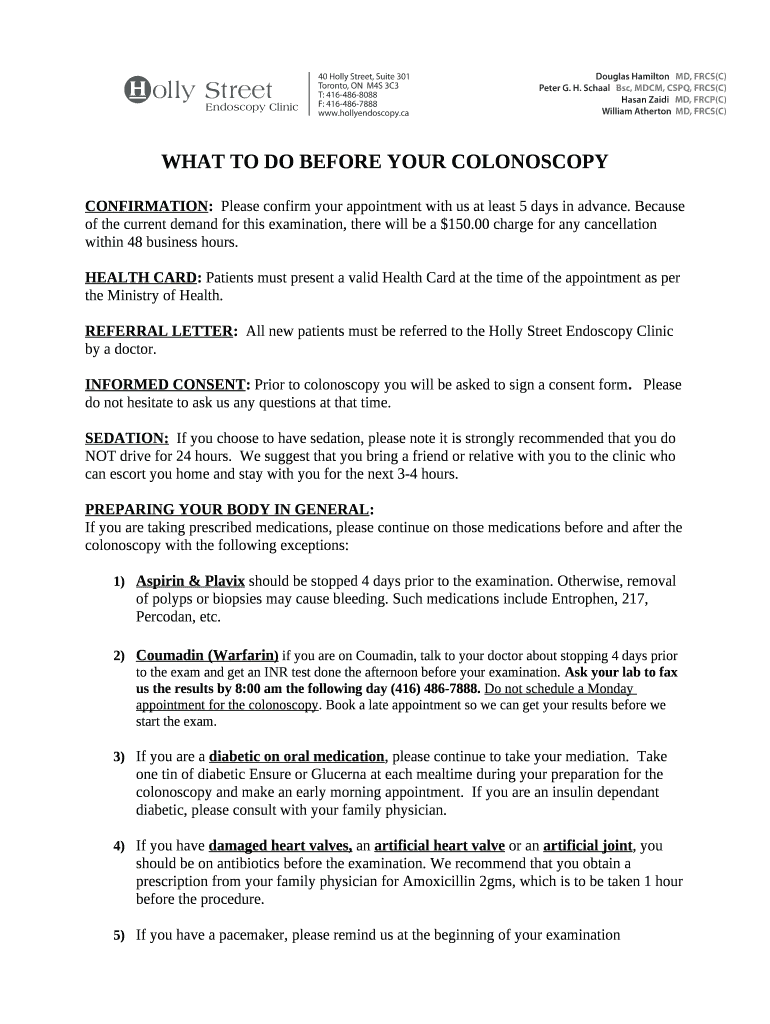 WHAT TO DO BEFORE YOUR COLONOSCOPY Doc Template | pdfFiller