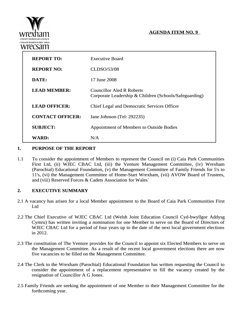 REPORT TO:Executive Board Doc Template | pdfFiller