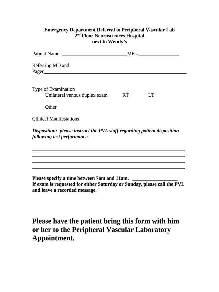 Emergency Department Referral to Peripheral Vascular Lab Doc Template ...