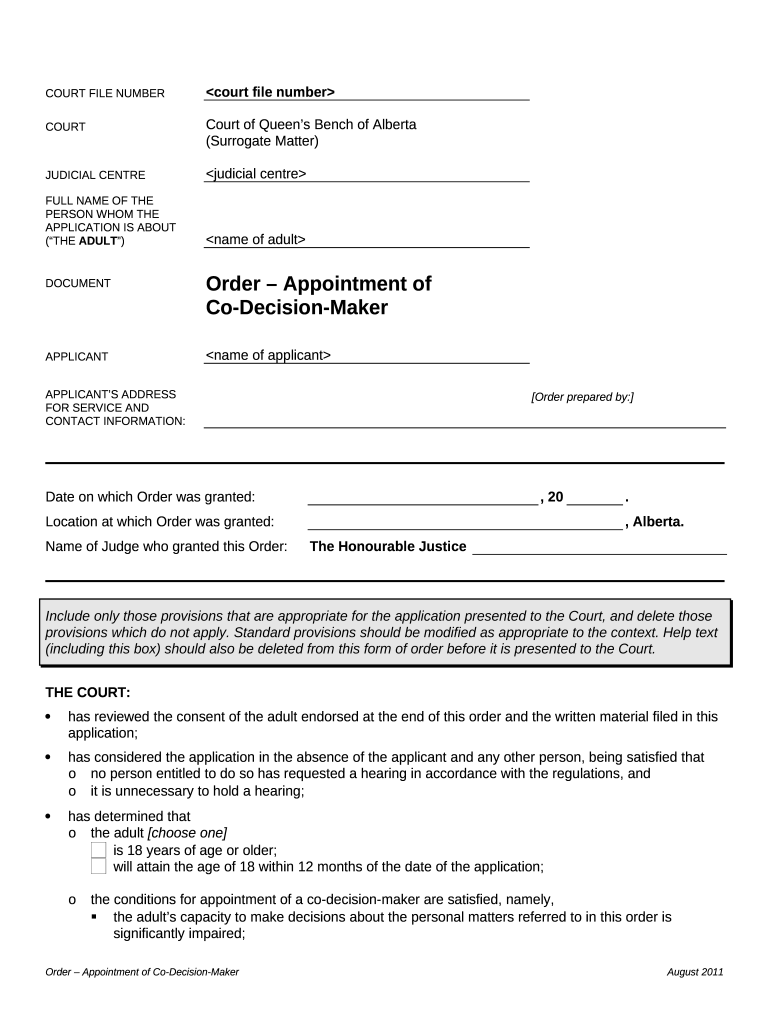 05- OrderAppointment of Co-Decision Maker Doc Template | pdfFiller