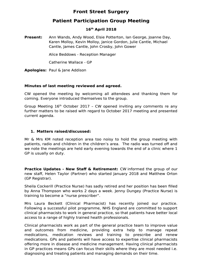 Front Street Surgery Doc Template | pdfFiller