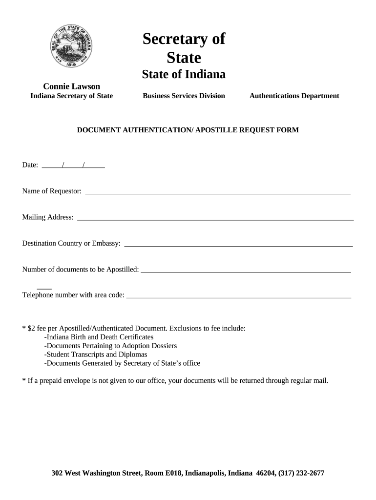 SOS: Apostille/Authentication - IN.gov Doc Template | pdfFiller