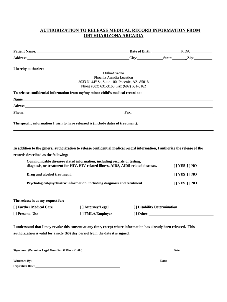 AUTHORIZATION TO RELEASE MEDICAL RECORD INATION FROM AOAGATEWAY Doc ...