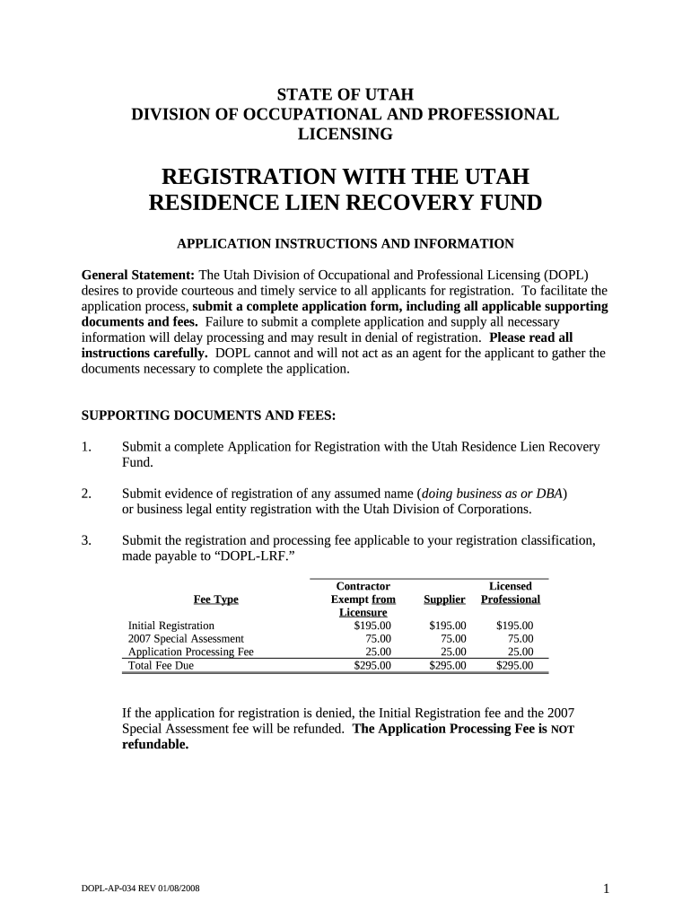 Utah Lien Recovery Fund Dopl - Fill Online, Printable, ... Doc Template ...