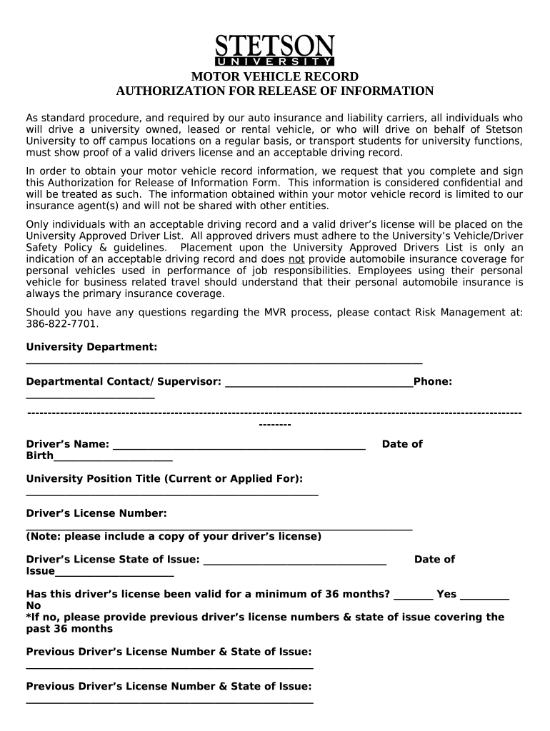 Motor Vehicle Record - Authorization For Release of ... Doc Template ...