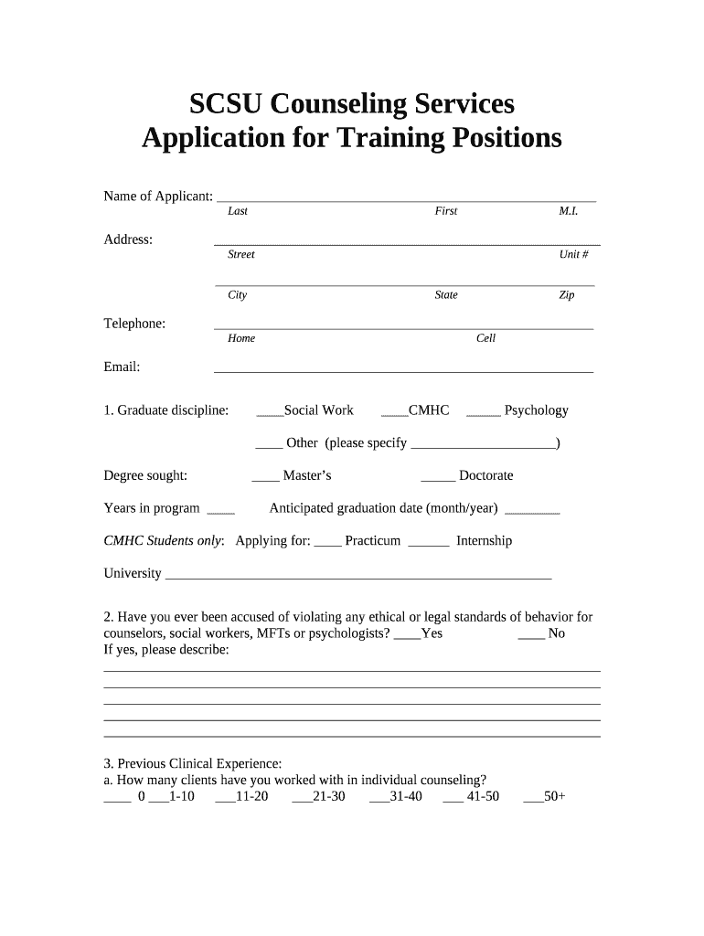SCSU Counseling Services Doc Template | pdfFiller