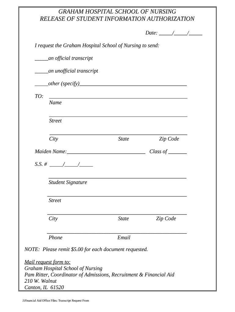 Transcript Request - Graham Hospital School of Nursing Doc Template ...
