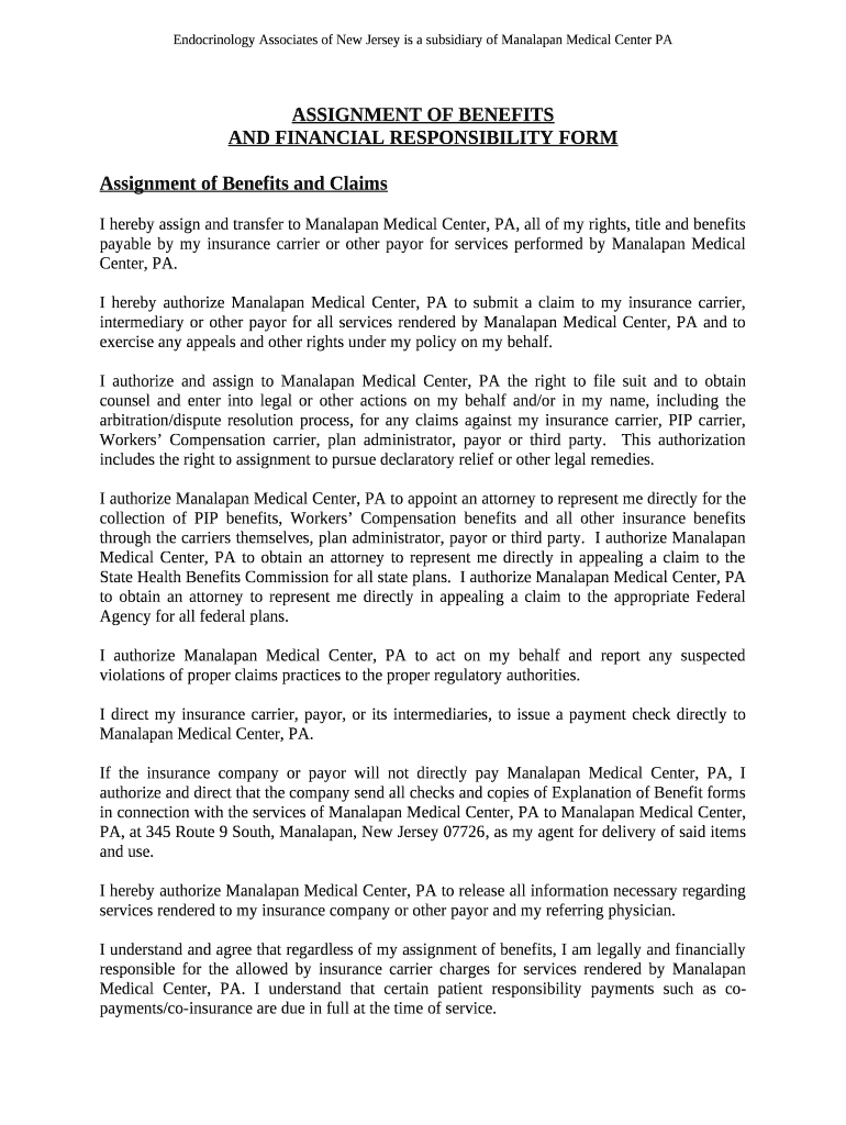 Assignment of Benefits and Financial Responsibility Doc Template ...