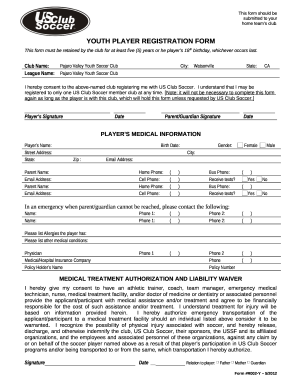 US Club Soccer - R002-Y - Youth Player Registration ... Doc Template ...