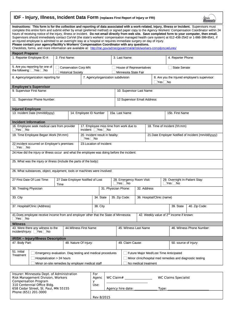 IDF - Injury, Illness, Incident Data (replaces First ... Doc Template ...