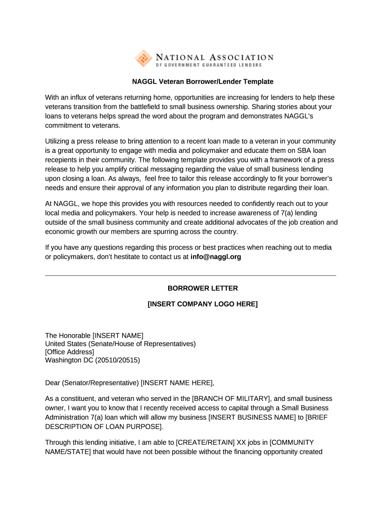 NAGGL Veteran Borrower/Lender Template Doc Template | pdfFiller