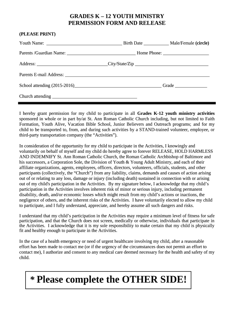 GRADES K - 12 YOUTH MINISTRY Doc Template | pdfFiller