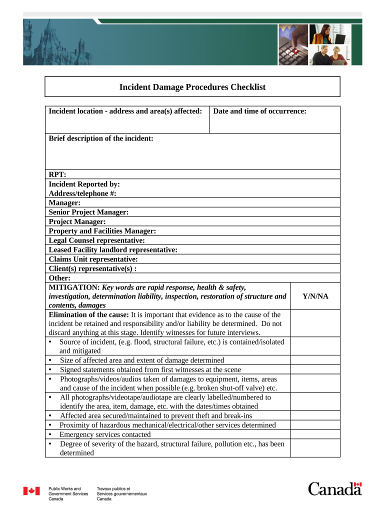 Incident Damage Procedures Checklist Doc Template | pdfFiller