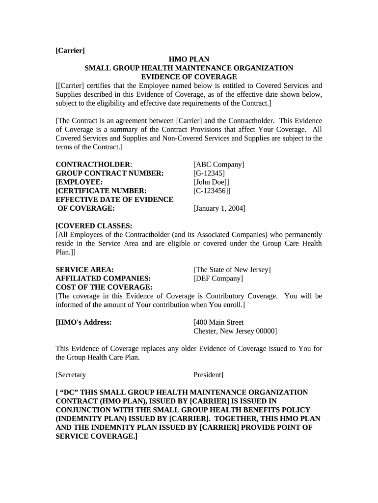 Carrier HMO - POS PLAN Plan Name SMALL GROUP HEALTH ... Doc Template ...