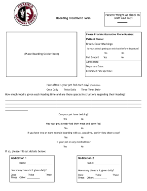 Fillable Online Boarding Treatment Form Client Sheet Fax Email Print ...