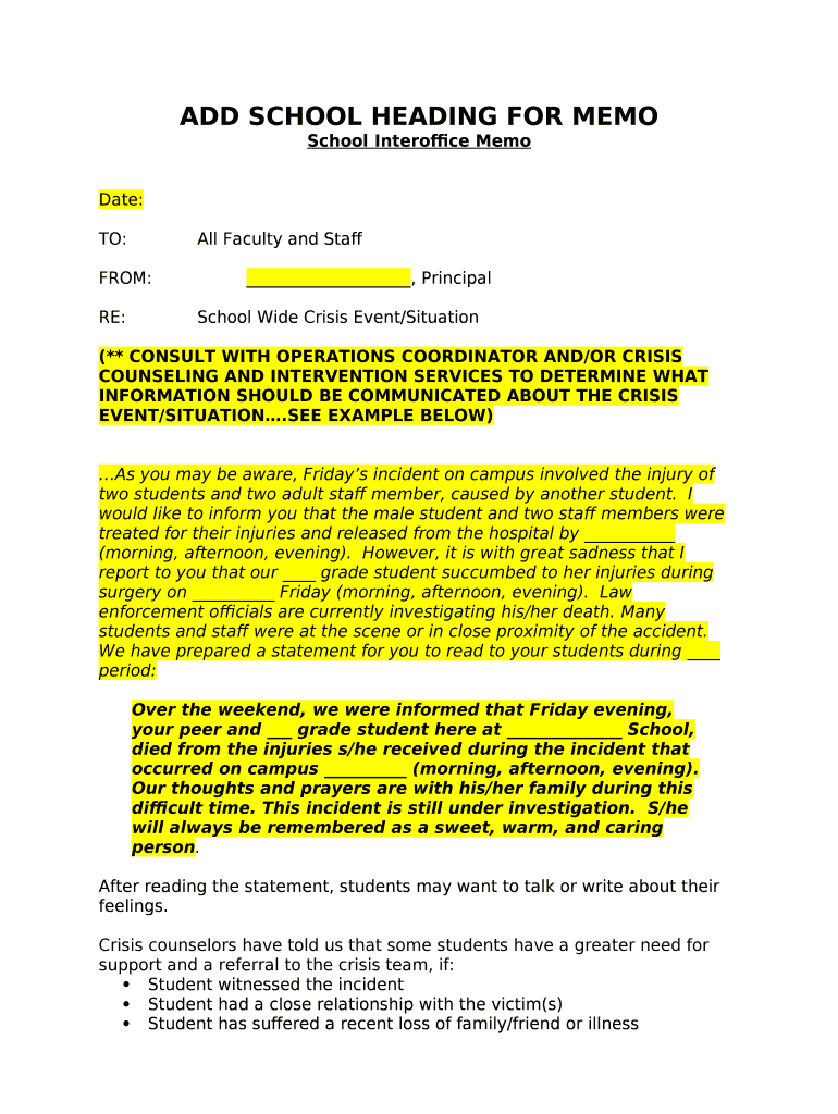 school memo Doc Template | pdfFiller