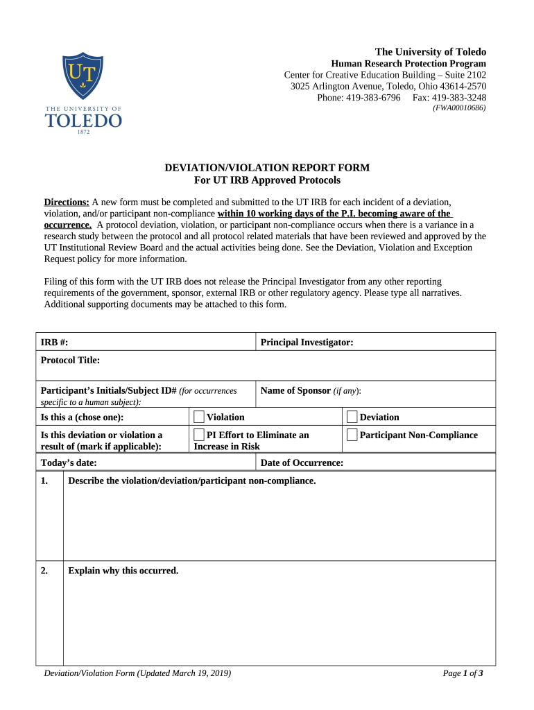 ut non-compliance report - University of Toledo Doc Template | pdfFiller