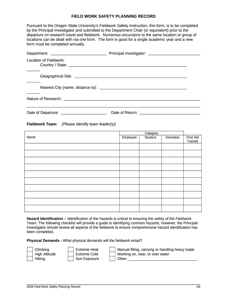 Fieldwork SafetyEnvironmental Health and SafetyOregon ... Doc Template ...