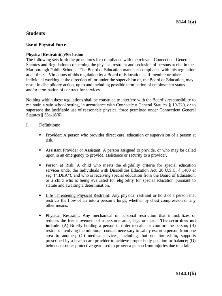 5144.1 Students PHYSICAL RESTRAINT AND SECLUSION OF ... Doc Template ...