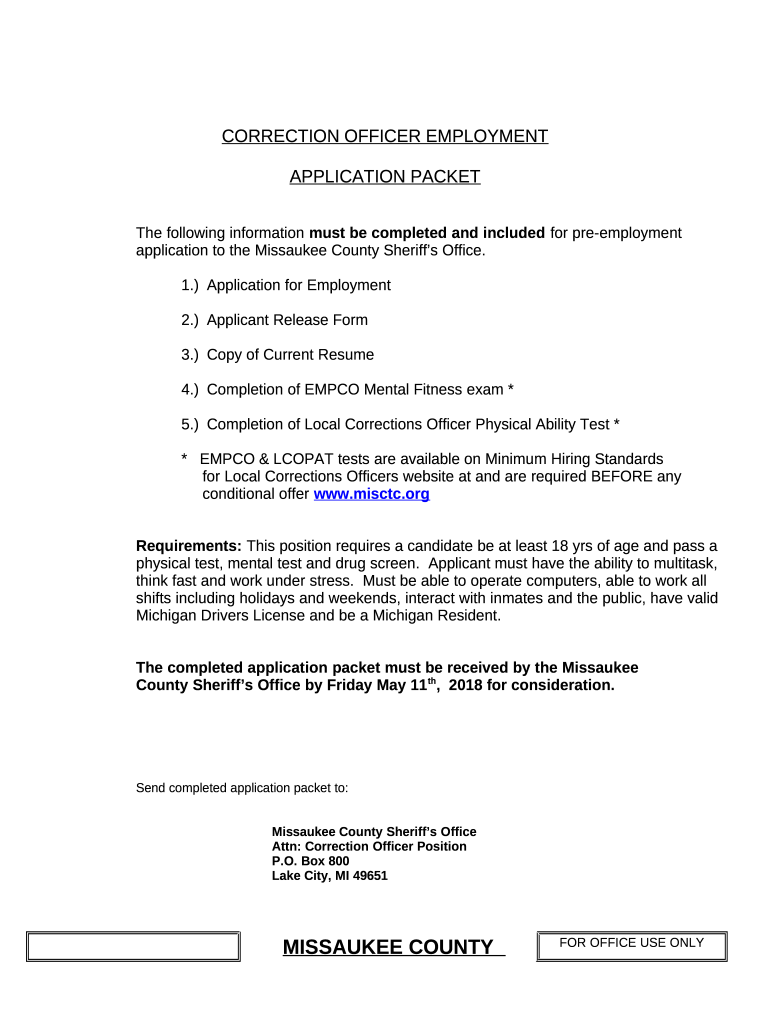 CORRECTION OFFICER EMPLOYMENT Doc Template | pdfFiller