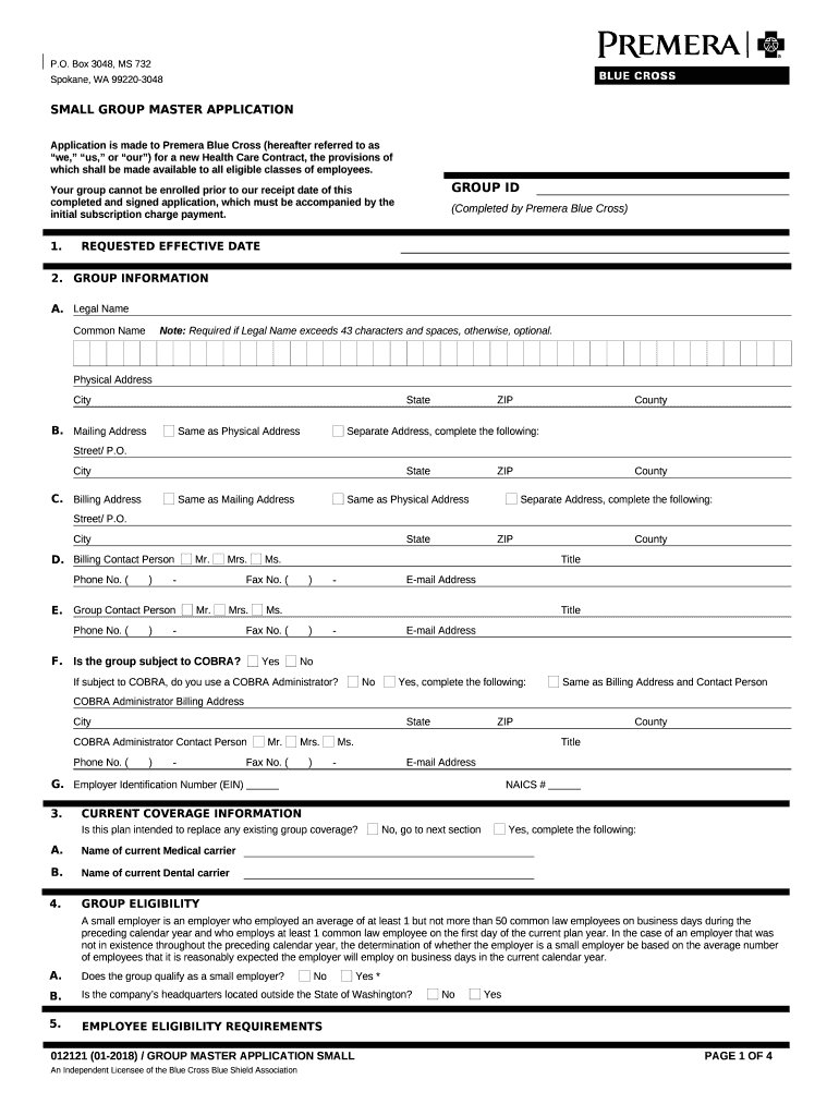 Online Group Master Application Small - Premera Blue ... Doc Template ...
