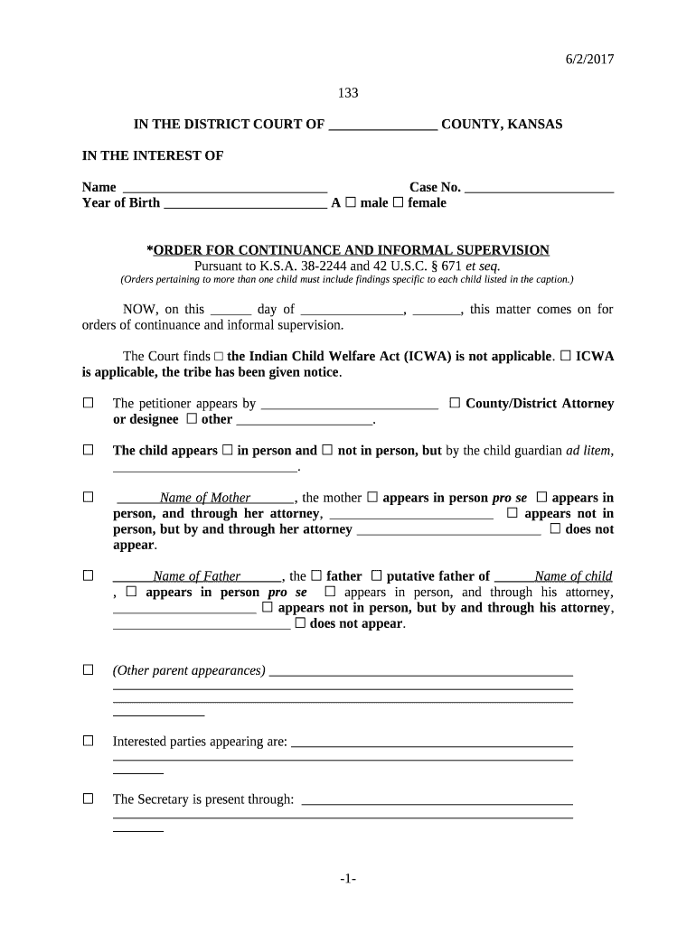 *ORDER FOR CONTINUANCE AND INAL SUPERVISION Doc Template ... Doc ...