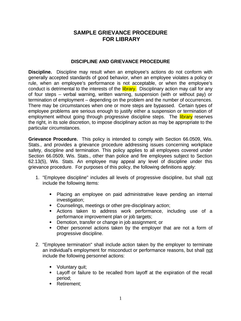 SAMPLE GRIEVANCE PROCEDURE Doc Template PdfFiller