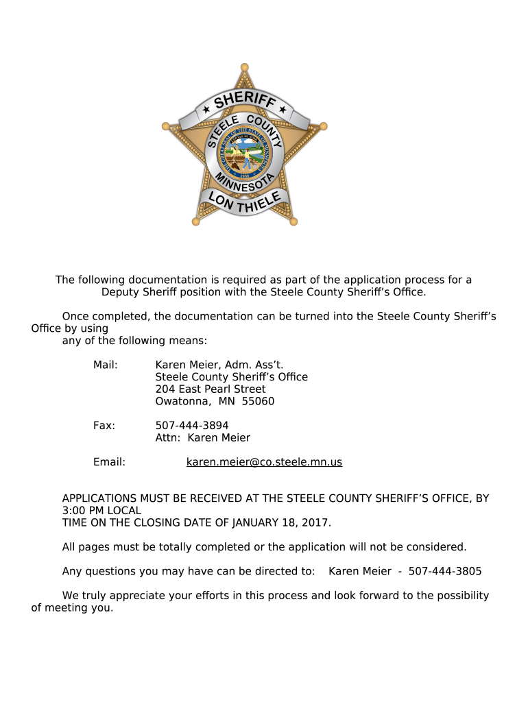 Deputy Sheriff position with the Steele County Sheriffs Office Doc ...